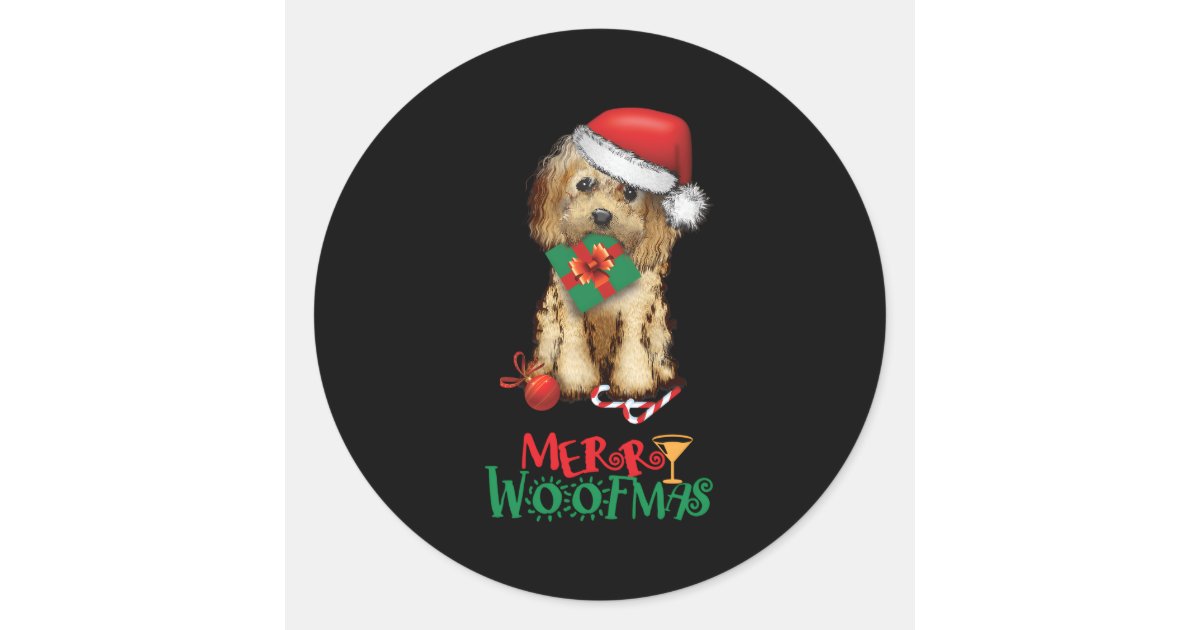 Cockapoo Cavapoo Doodle Santa Merry Woofmas Classic Round Sticker | Zazzle