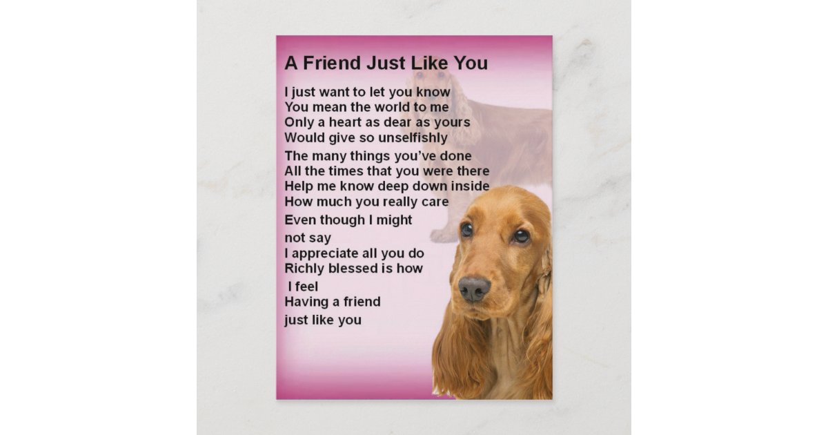 Cocker Spaniel - Friend Poem Postcard | Zazzle