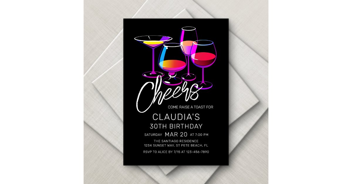 Cocktail Party Cheers Birthday Invitation | Zazzle