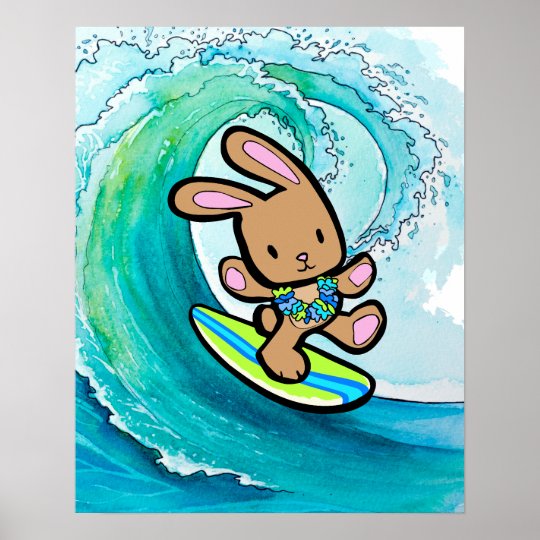 Coco the Hawaiian Surfing Bunny Wall Hanging Poster | Zazzle.co.uk