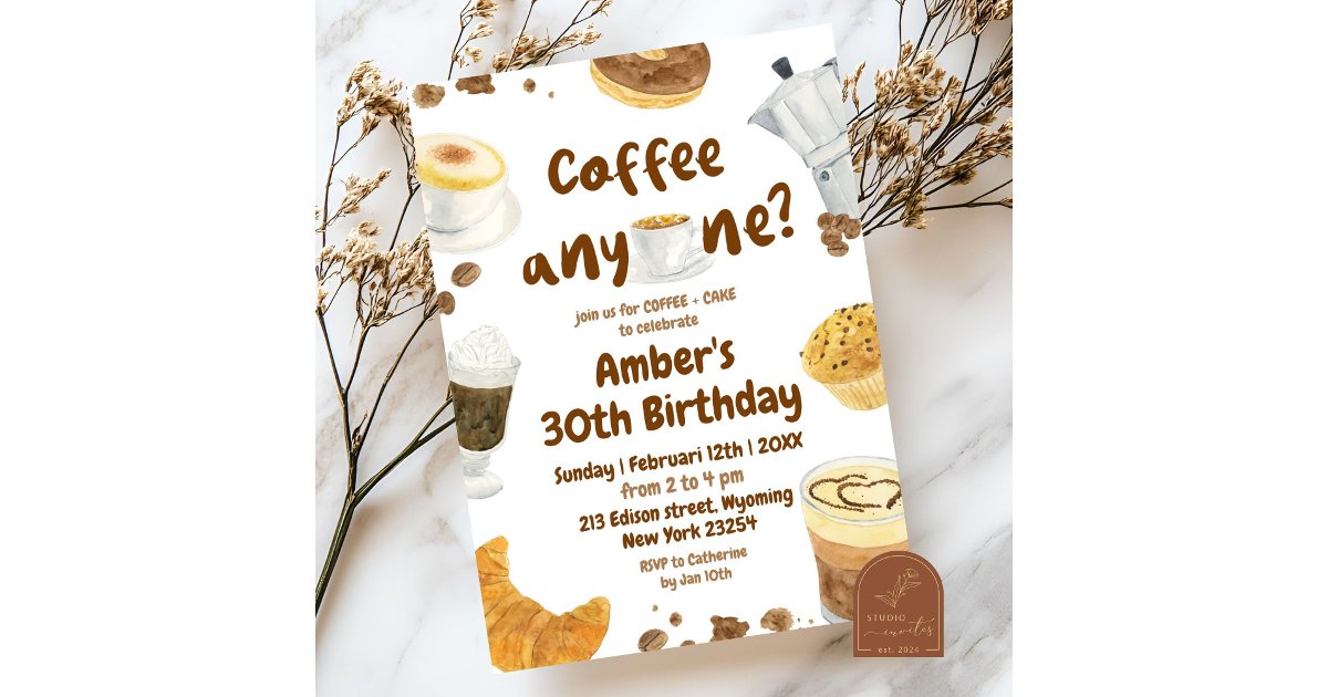 Coffee Birthday Party Illustration Invitation | Zazzle