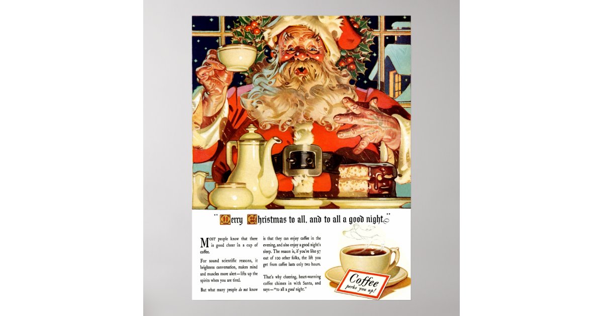 "COFFEE W SANTA" ADVERTISEMENT CUSTOM POSTER | Zazzle