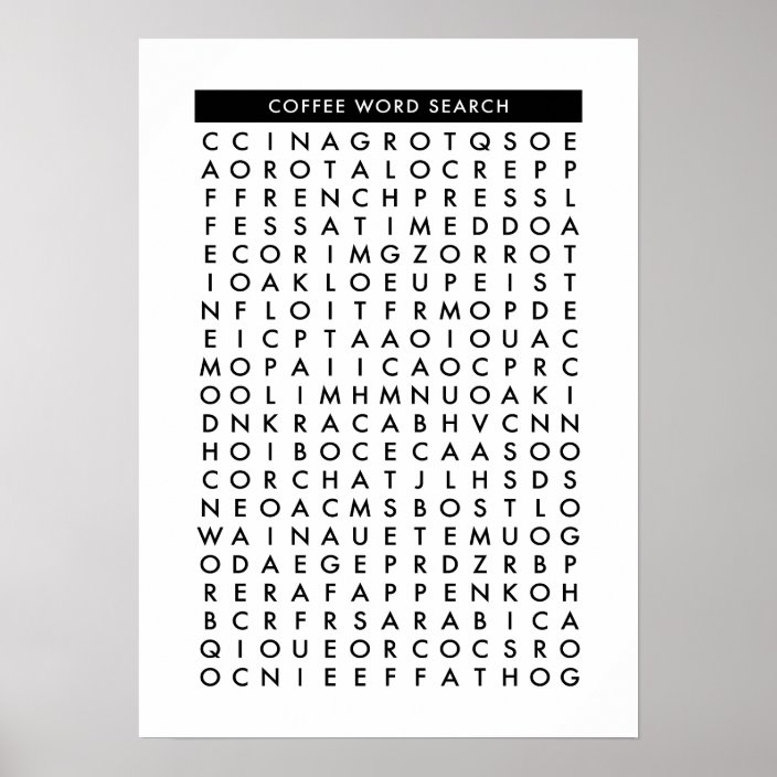 coffee word search puzzle poster | Zazzle.co.uk