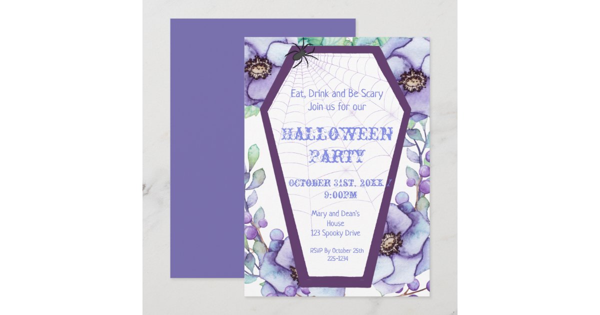 Coffin, Floral Halloween Invitation | Zazzle