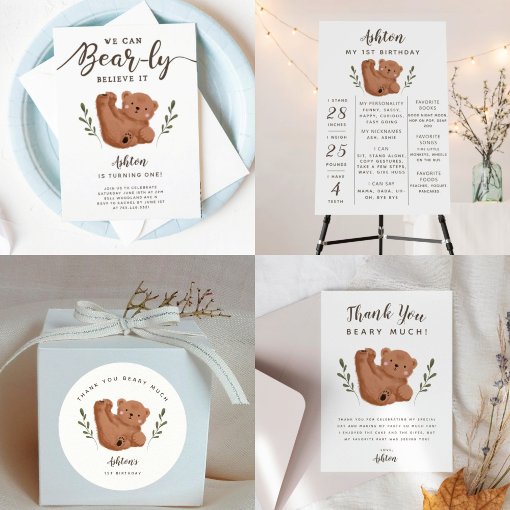 Cute Bear Theme Boy's Birthday Party Invitation | Zazzle