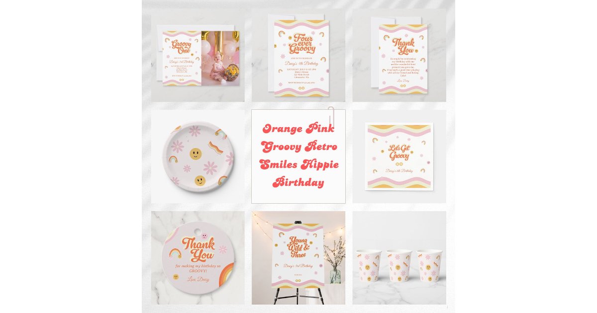 Retro Smiles Four Ever Groovy 4th Birthday Invitation | Zazzle
