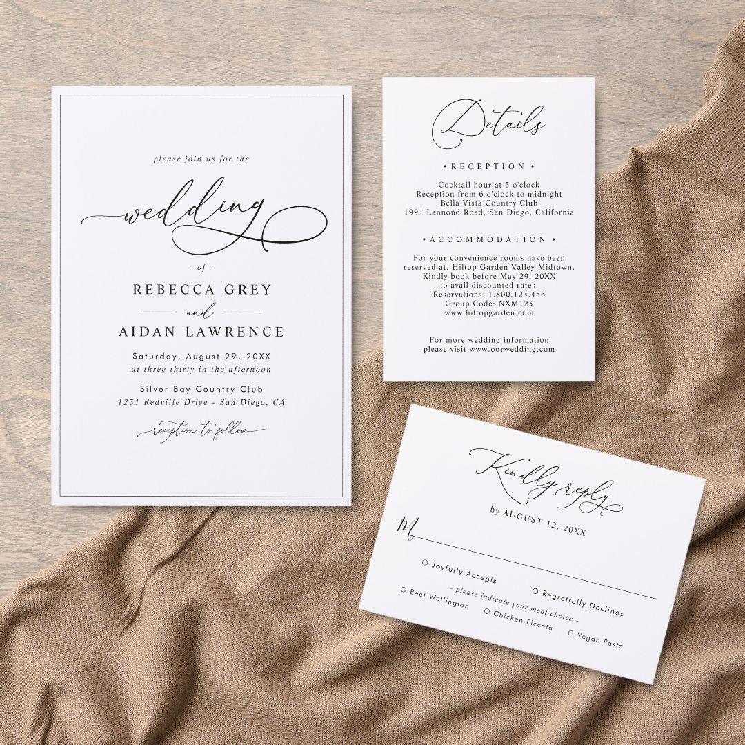 All-In-One Elegant Script Sage Green Wedding Invitation | Zazzle