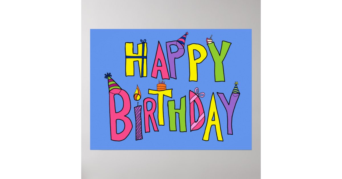 Colorful Happy Birthday Illustration Poster | Zazzle
