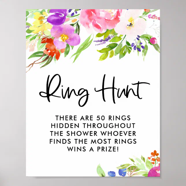 Colorful Watercolor Spring Blooms Ring Hunt Game Poster | Zazzle