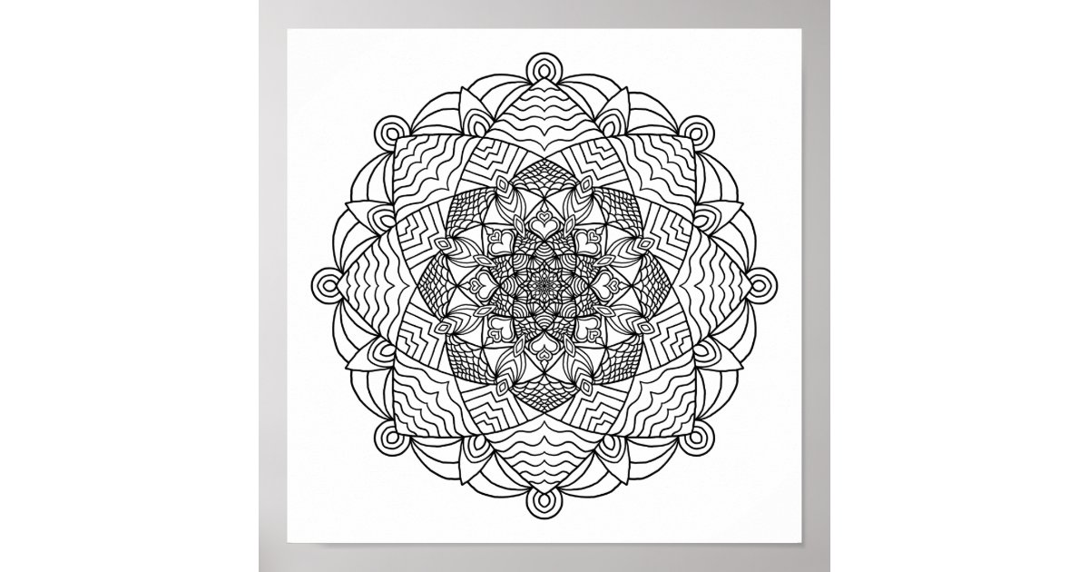 Coloring Poster – Wave Flower Mandala | Zazzle