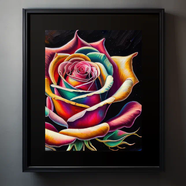 Coloured Chalk Drawing of a Rose Poster | Zazzle