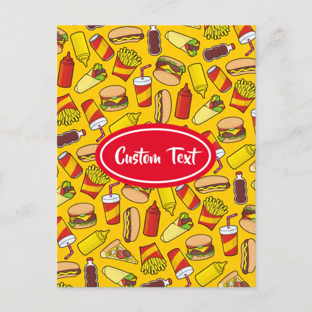 Coloured Fast Food Icons Pattern Postcard | Zazzle