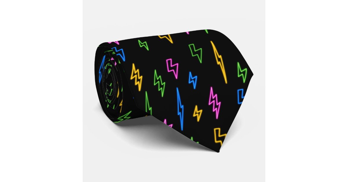 Colourful 80's Retro Neon Lightning Pattern Tie | Zazzle