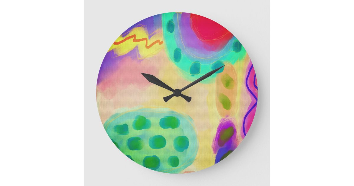 Colourful Abstract Painting Large Clock | Zazzle