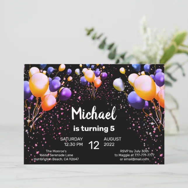 Colourful Balloons Birthday Party Invitation | Zazzle
