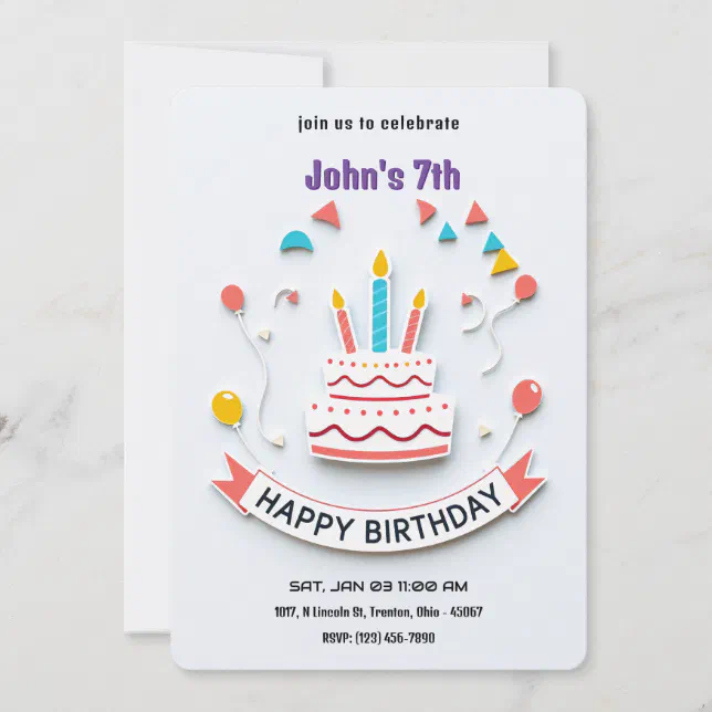 Colourful Birthday Party Invitation with Banner | Zazzle