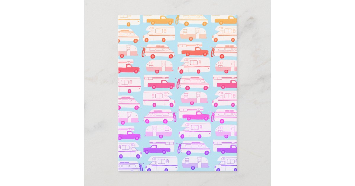 Colourful Camper Trailer Vanlife RV Pattern Postcard | Zazzle