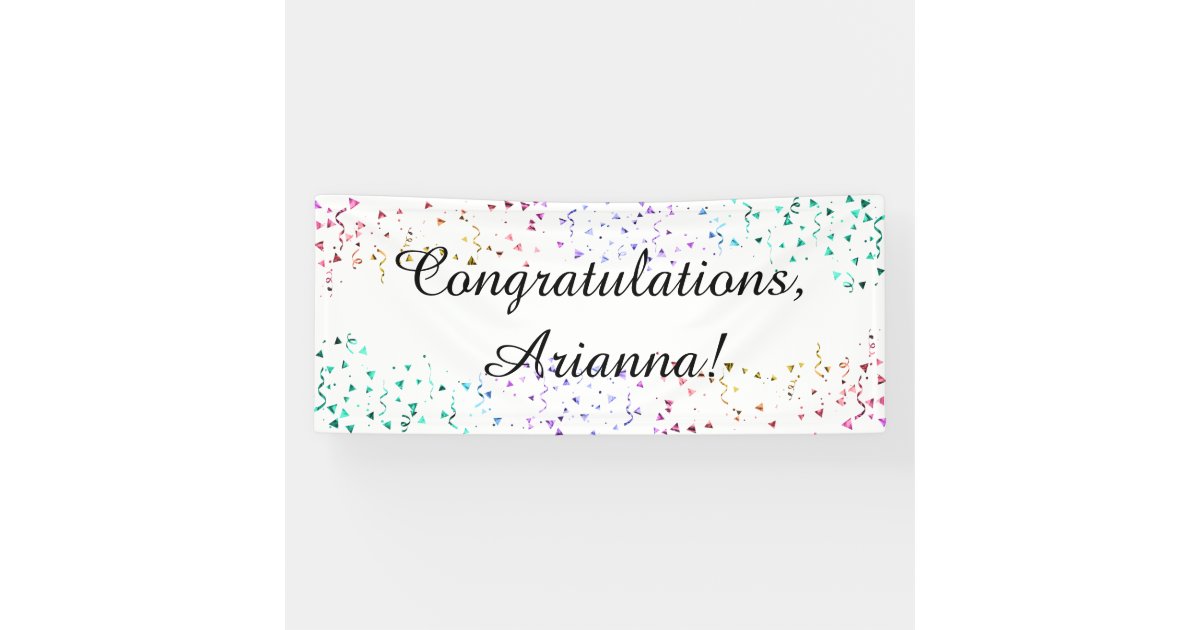 Colourful Confetti on White Congratulations Elegan Banner | Zazzle