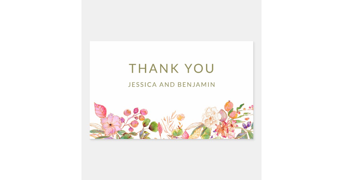 Colourful Floral Illustration Custom Thank You Rectangular Sticker | Zazzle