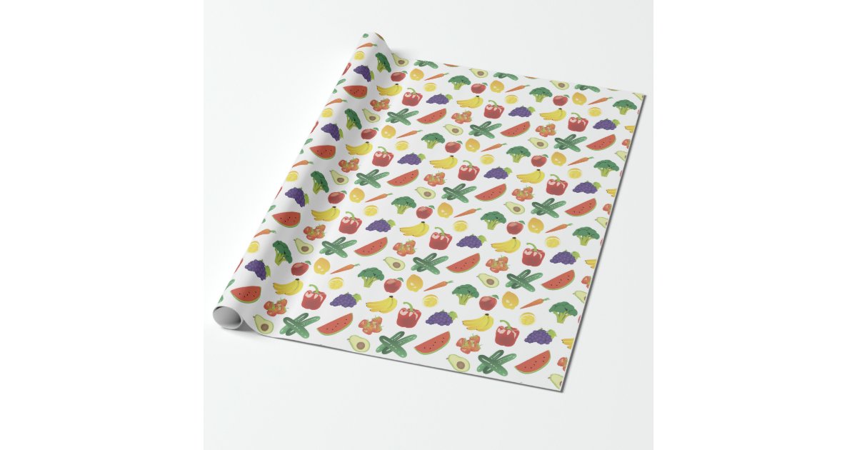 Colourful Fruits and Vegetables Wrapping Paper | Zazzle