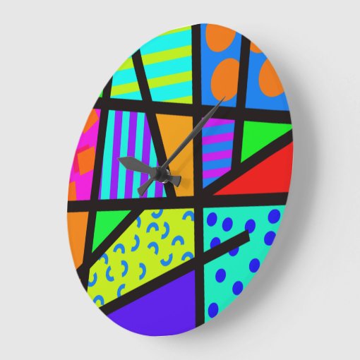Colourful Geometric 80s Memphis Design Large Clock | Zazzle
