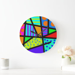 Colourful Geometric 80s Memphis Design Large Clock | Zazzle