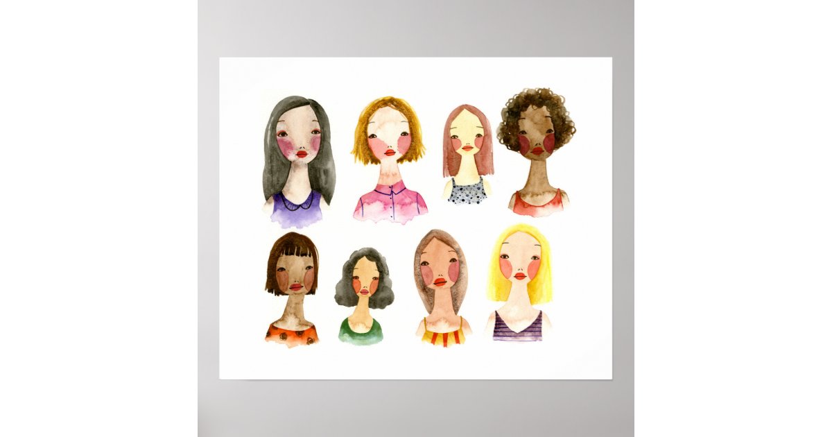 Colourful Girls Art Poster | Zazzle