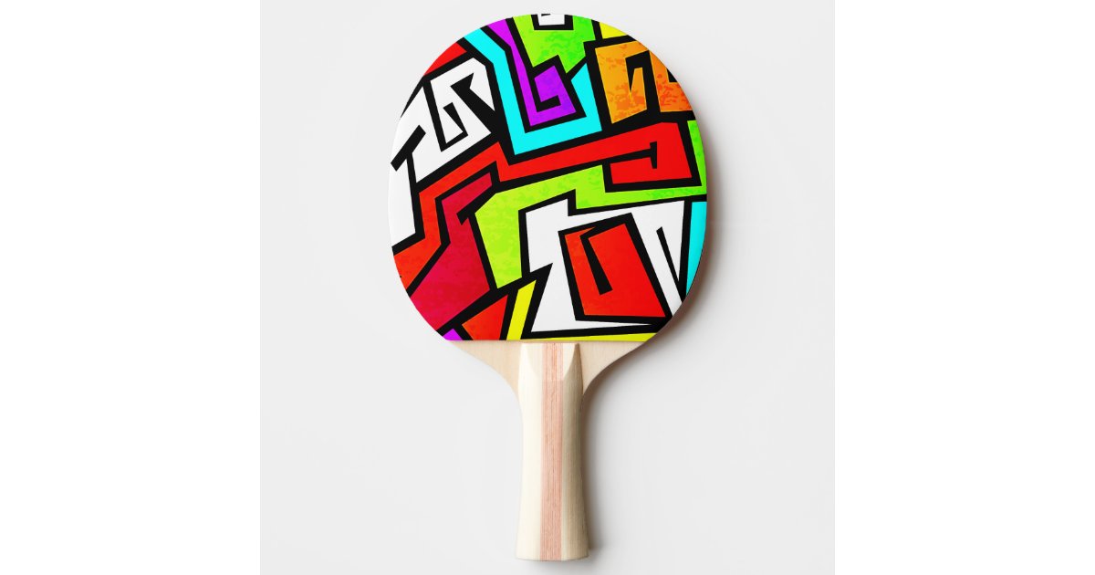 Colourful graffiti illustration ping pong paddle | Zazzle