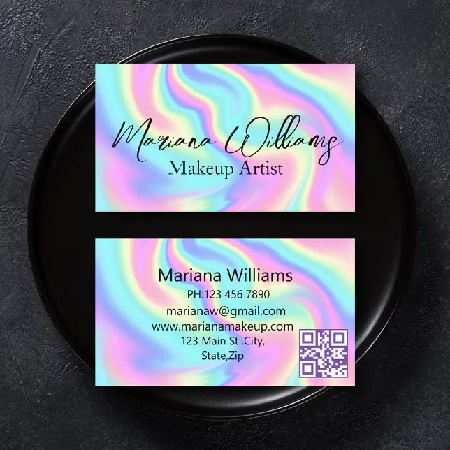 colourful holographic qr code makeup artist business card | Zazzle