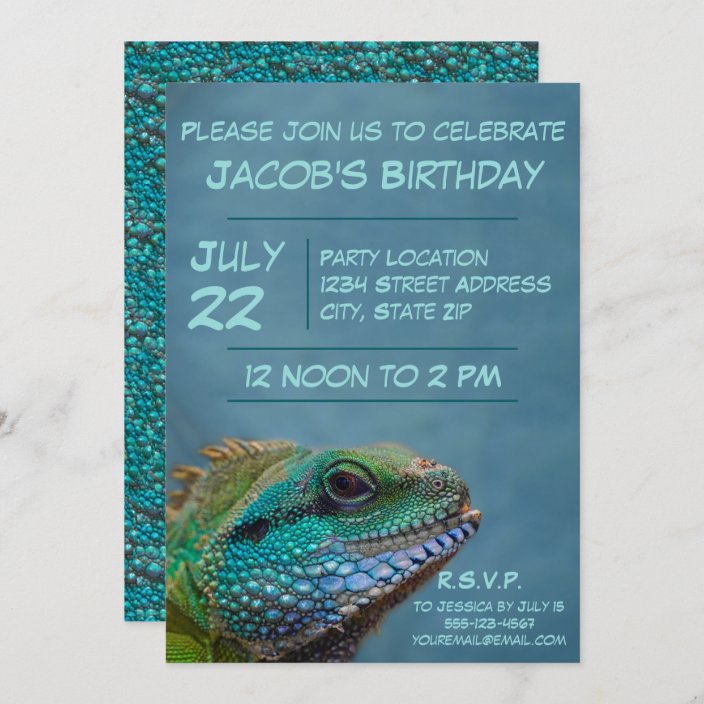Colourful Iguana Birthday Party Invitation | Zazzle.co.uk
