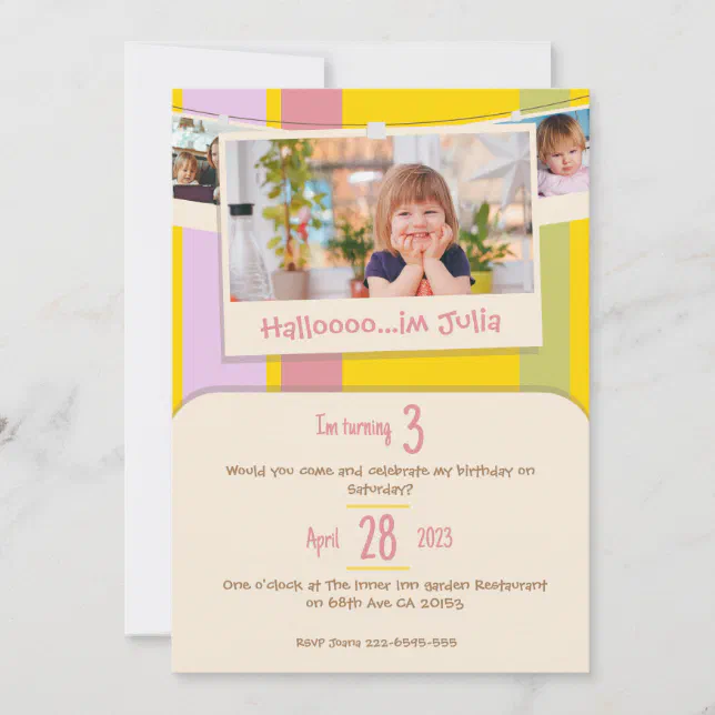 Colourful kids birthday invitation card | Zazzle