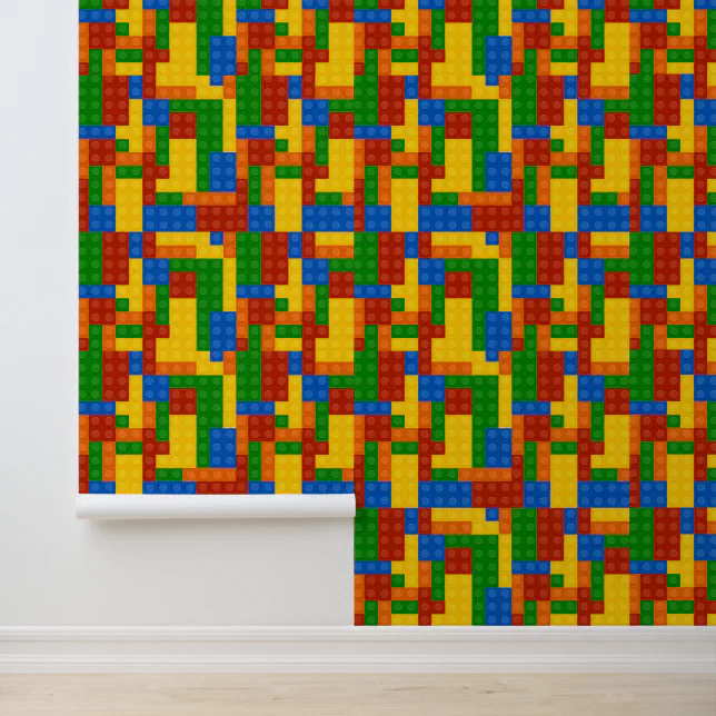 Colourful Kids Building Bricks Pattern Wallpaper | Zazzle