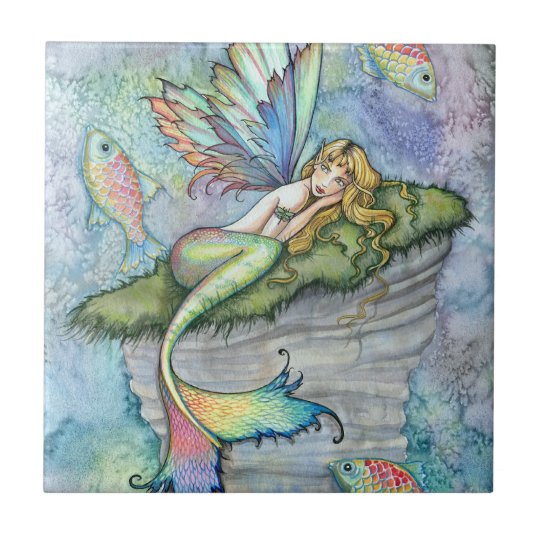 Colourful Mermaid and Carp Fish Fantasy Art Tile | Zazzle.co.uk
