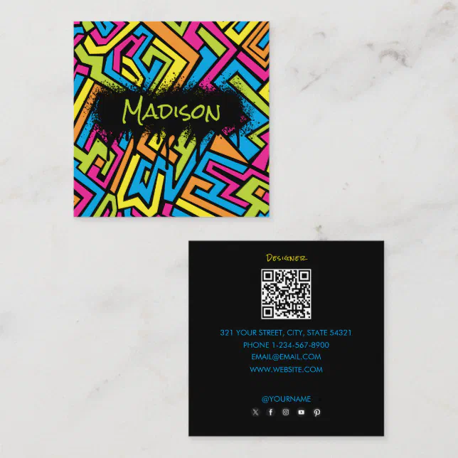 Colourful Neon Graffiti Art QR Code Social Media Square Business Card ...