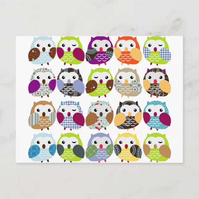 Colourful Owl Pattern Postcard | Zazzle