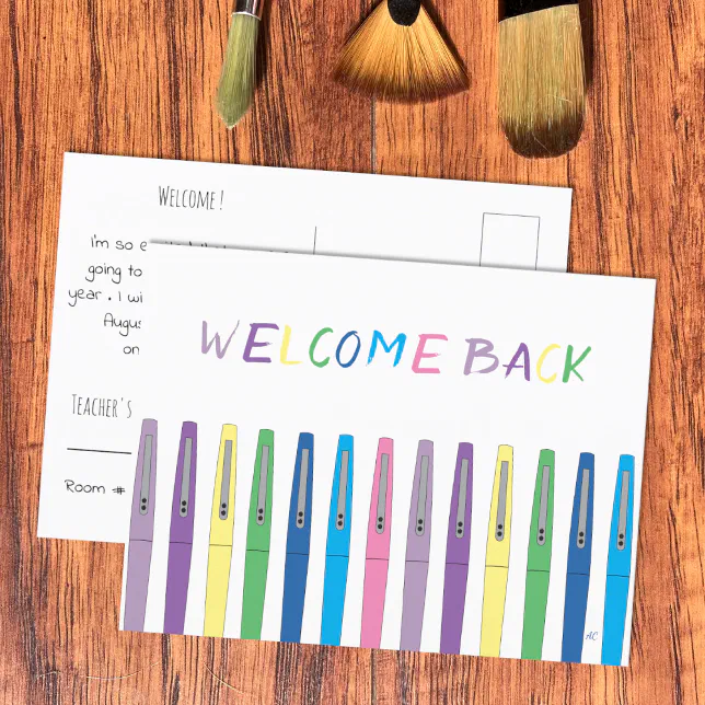 Colourful Pens Welcome Back to School Postcard | Zazzle