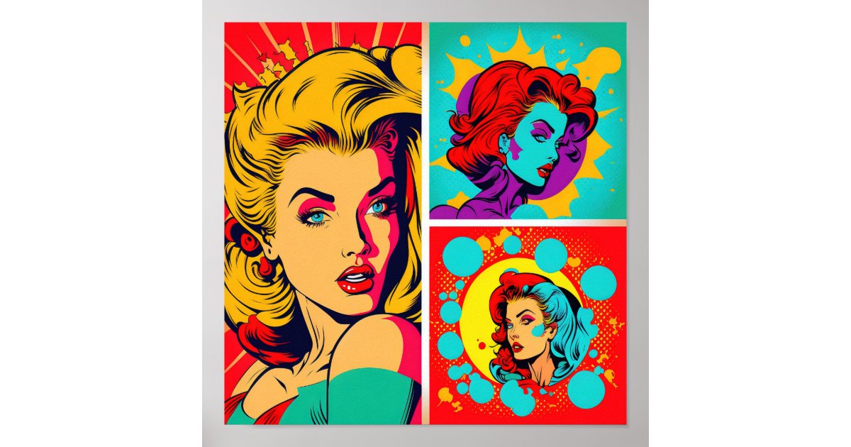 Colourful Pop Art Retro Women Art Poster | Zazzle