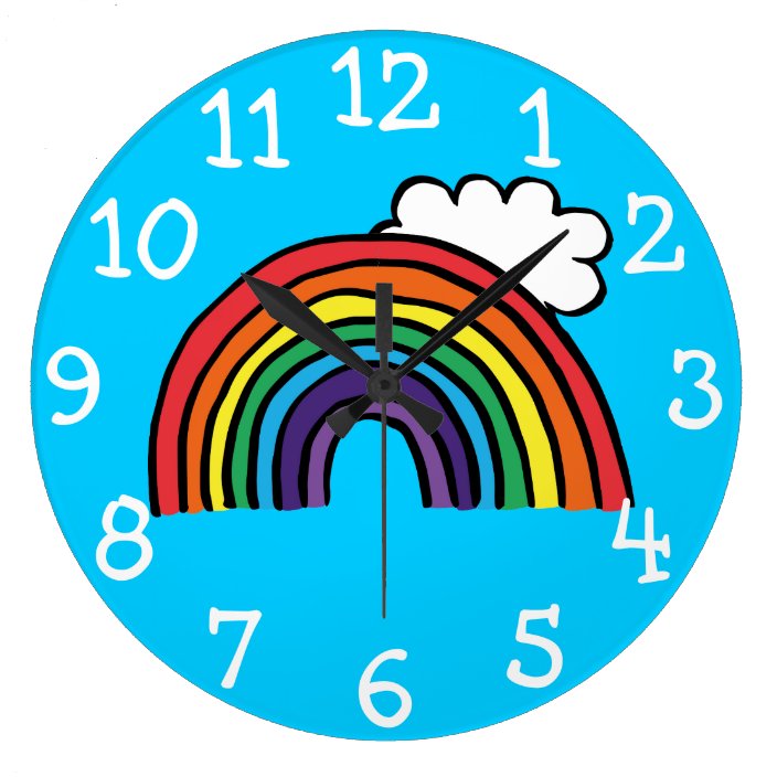 Colourful Rainbow Illustration Large Clock | Zazzle.co.uk