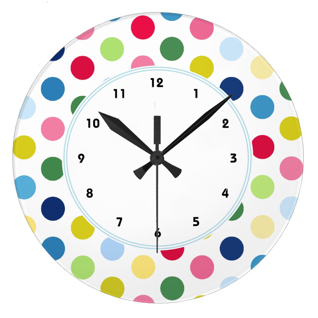 Colourful Rainbow polka dot wall clock | Zazzle