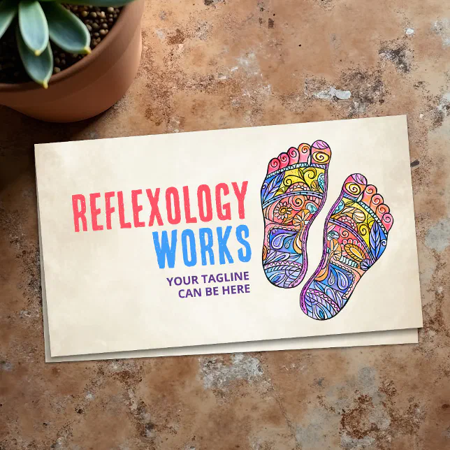 Colourful Reflexology Footprints flourish ornament Business Card | Zazzle