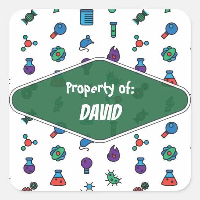 Colourful School Science Pattern Personalised Squa Square Sticker | Zazzle