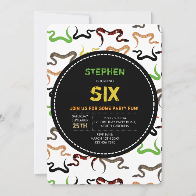 Colourful Snakes Python Reptile Birthday Party Invitation | Zazzle