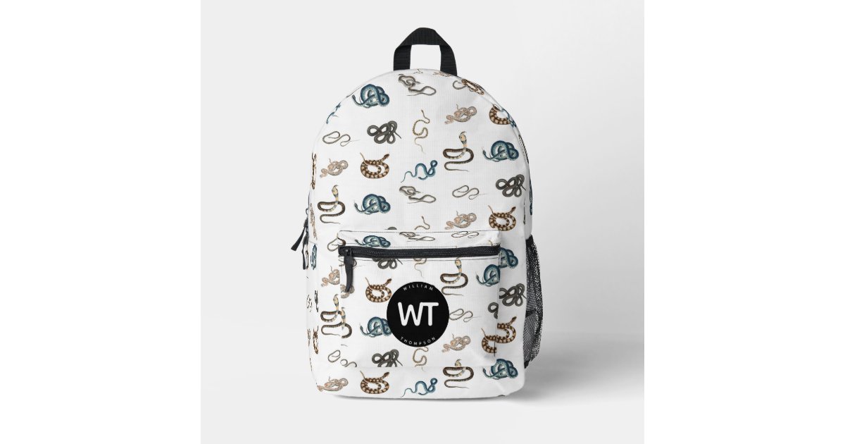 Colourful Snakes Reptile Animal Pattern Monogram Printed Backpack | Zazzle