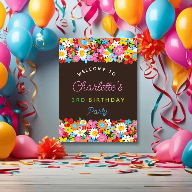 Colourful Spring Flowers Garden Birthday Welcome Poster | Zazzle