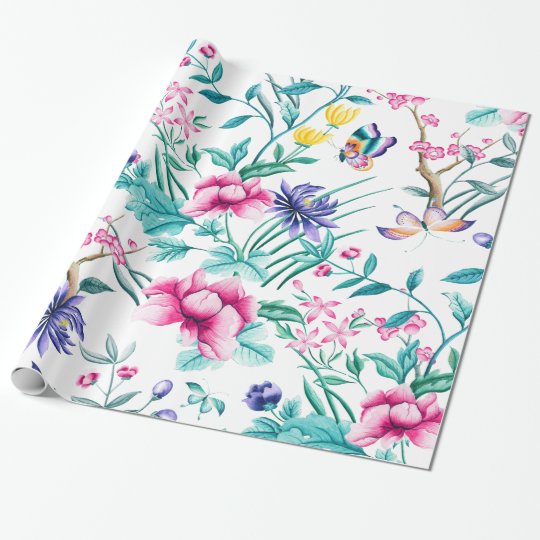Colourful spring garden flowers pattern wrapping paper | Zazzle.co.uk