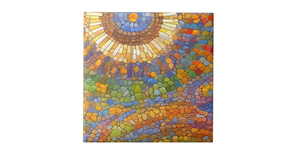 Colourful Sun Gaudi-inspired Mosaic Art Tile | Zazzle
