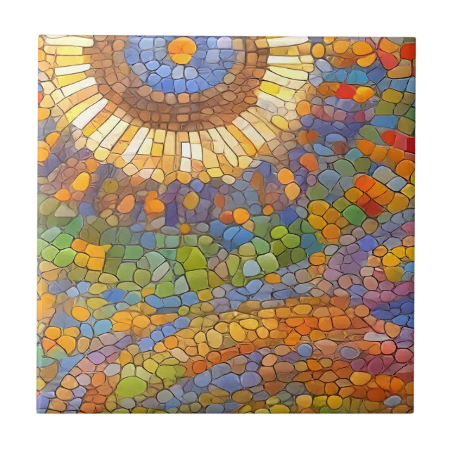 Colourful Sun Gaudi-inspired Mosaic Art Tile | Zazzle