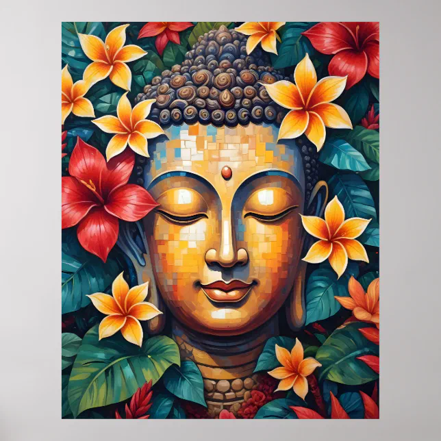 Colourful Vibrant Buddha Pixel Art Poster | Zazzle