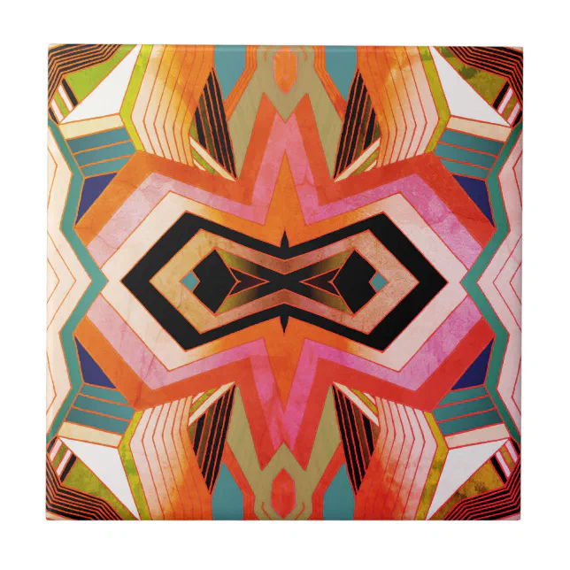 Colourful Vintage Geometric Vibes Tile | Zazzle