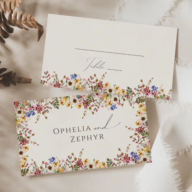 Colourful Wildflower | Beige Meadow Flat Wedding Place Card | Zazzle